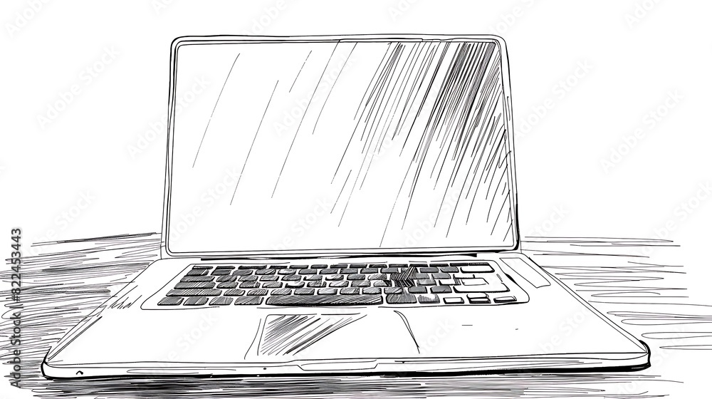 laptop, outline, computer, open, screen, device, front view ...