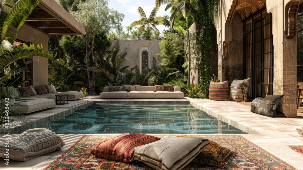 Summer pool area, showing the poolside lounge with the sofa with ...