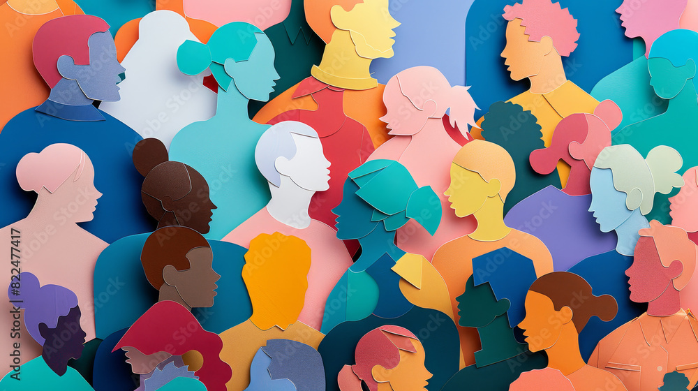 A colorful collage of people's faces, each with a different skin tone ...