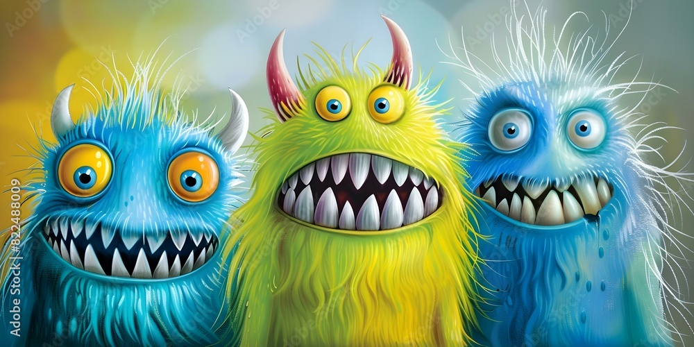 Childrens book illustrations of silly and scary monsters drawn with ...