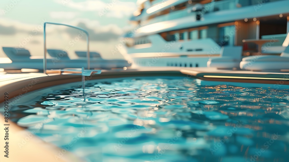 A detailed close-up of a luxury cruise ship's deck with pristine ...