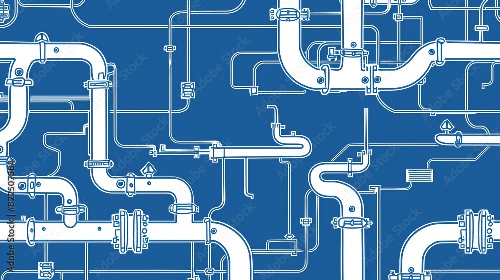 Horizontal industrial seamless pattern: white piping on a blue ...