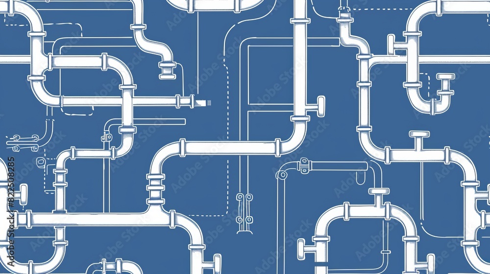 Horizontal industrial seamless pattern: white piping on a blue ...