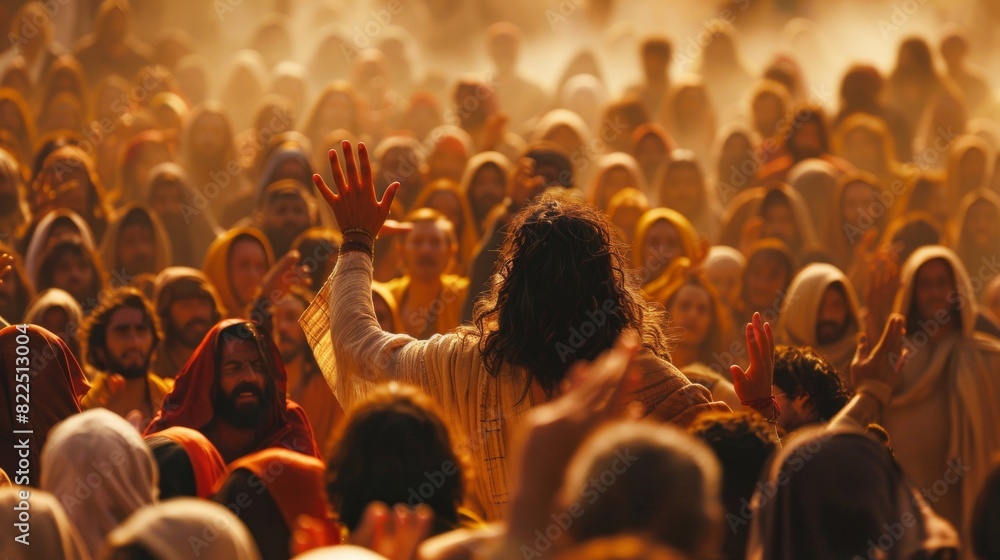 Biblical Scene of Jesus Preaching to a Crowd Stock Photo | Adobe Stock