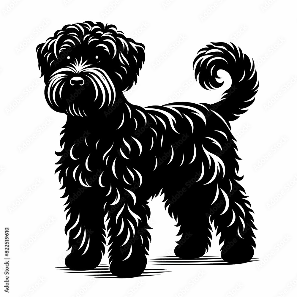 line art of a black schnoodle standing against a white background for ...