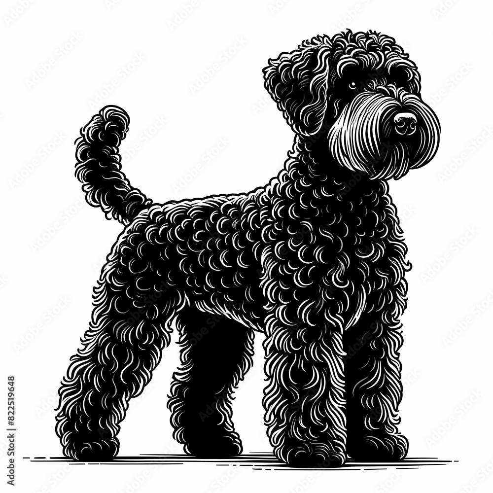 line art of a black schnoodle standing against a white background for ...