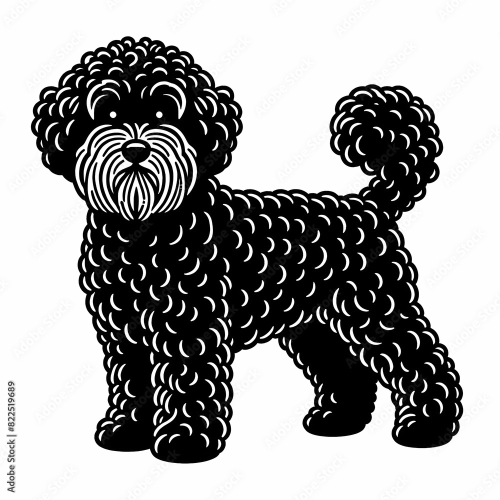 line art of a black schnoodle standing against a white background for ...