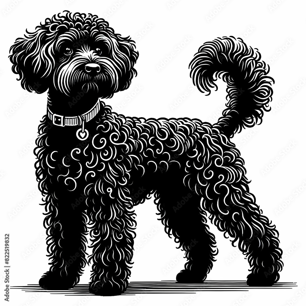 line art of a black schnoodle standing against a white background for ...