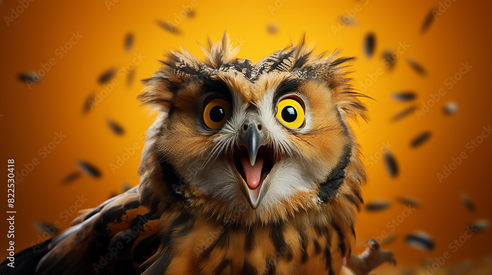 Close-up of an owl with a surprised and very friendly face ...