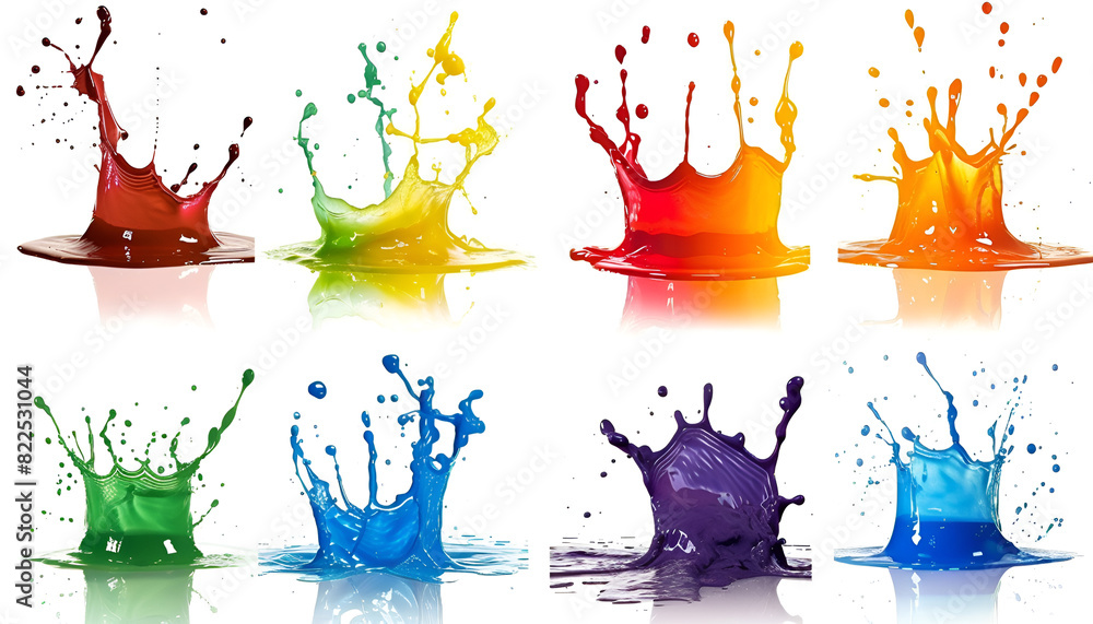 Collection of multicolor splash in rainbow colors. Isolated on white ...