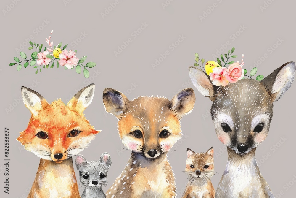 Woodland Animals & Plants Clipart Watercolor Set - Transparent PNGs ...