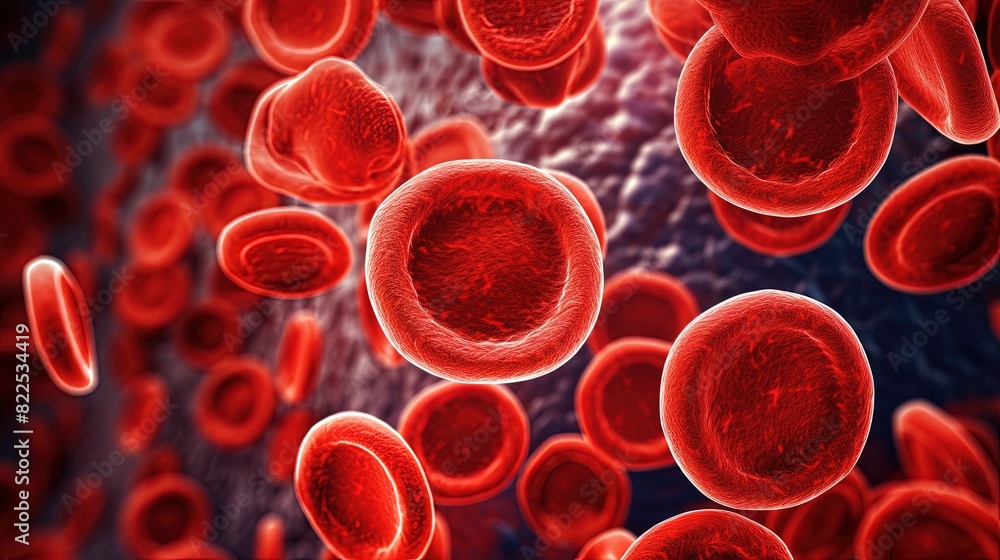Red blood cells circulating in the blood vessels - leukocytes. Superior ...