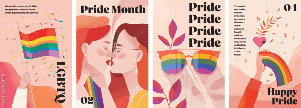 Gay pride month poster design collection. Set of banners for LGBTQ ...