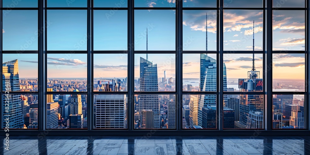 Manhattan Cityscape Business Background Through Office Window, Concepts ...