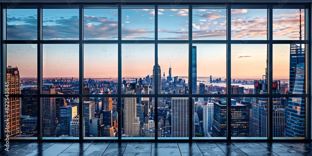 ภาพประกอบสต็อก Manhattan Cityscape Business Background Through Office ...