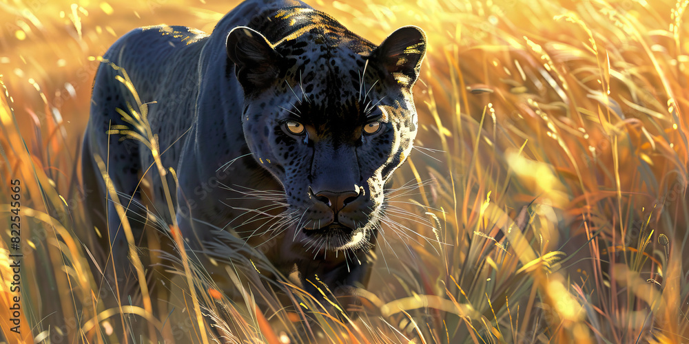 The Mystic Realm of the Black Panther: A graceful black panther gliding ...