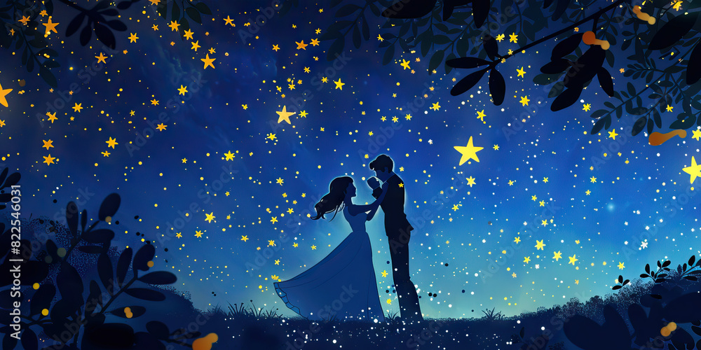 Celestial Waltz: A passionate couple weaves through the night sky ...