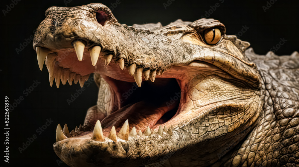 An alligator bares its teeth in a powerful display, showcasing its ...