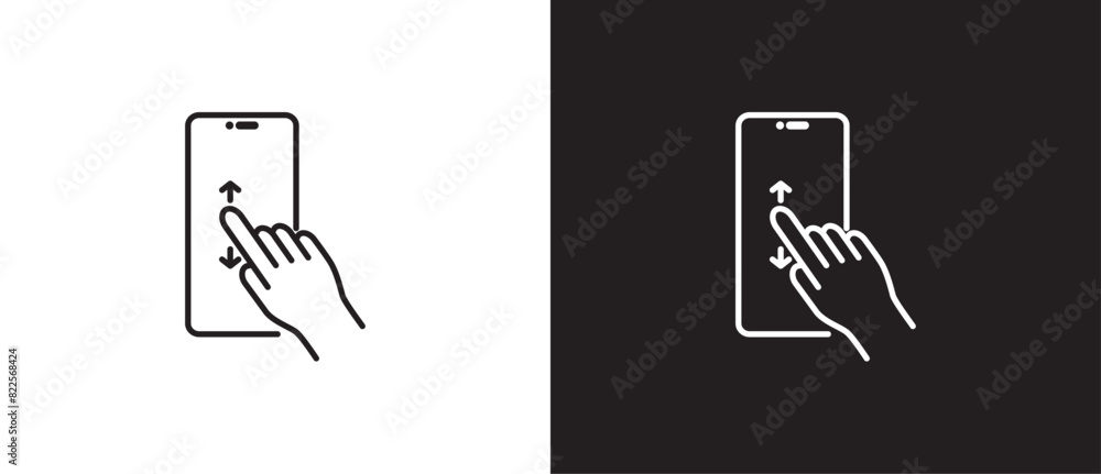 Finger gesture icon scrolling smartphone screen, outline style of ...