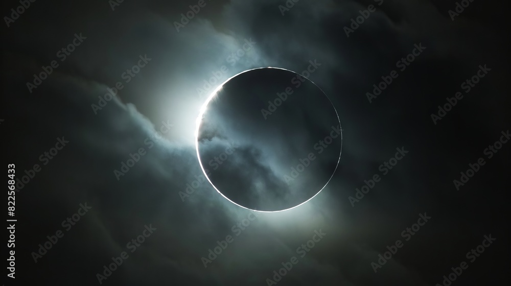 Solar eclipse with visible corona in a dark sky. Eclipse showing the ...