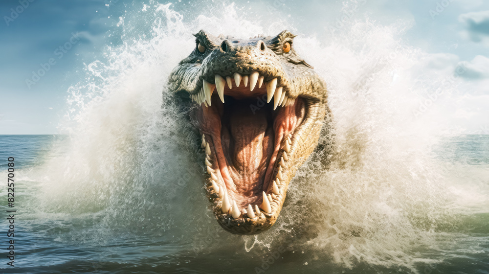 An alligator bares its teeth in a powerful display, showcasing its ...