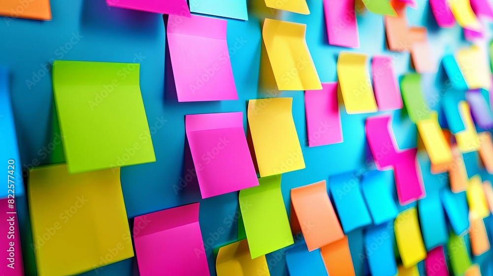 colorful sticky notes on an office board representing brainstorming and ...