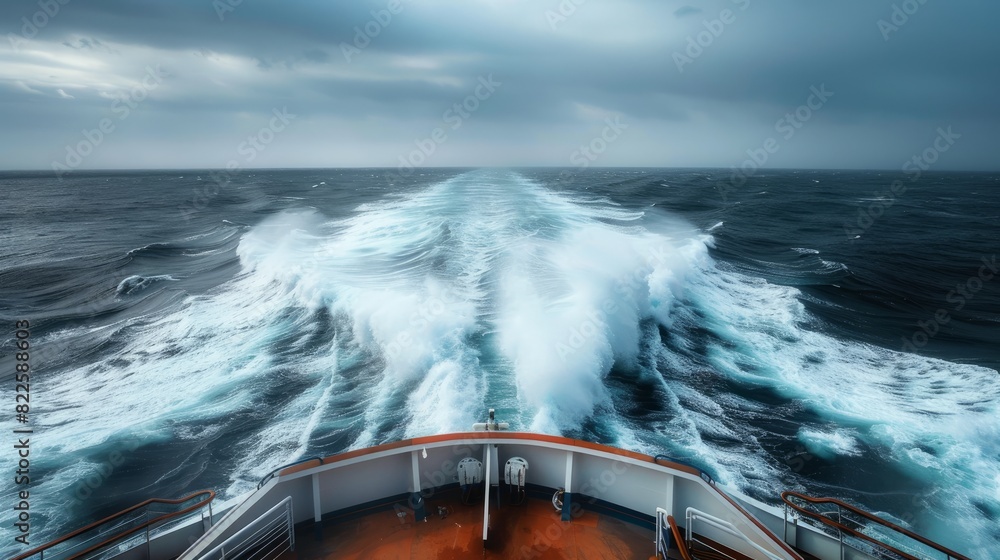 The stern wave created by a moving ferry or cruise ship. Stock ...