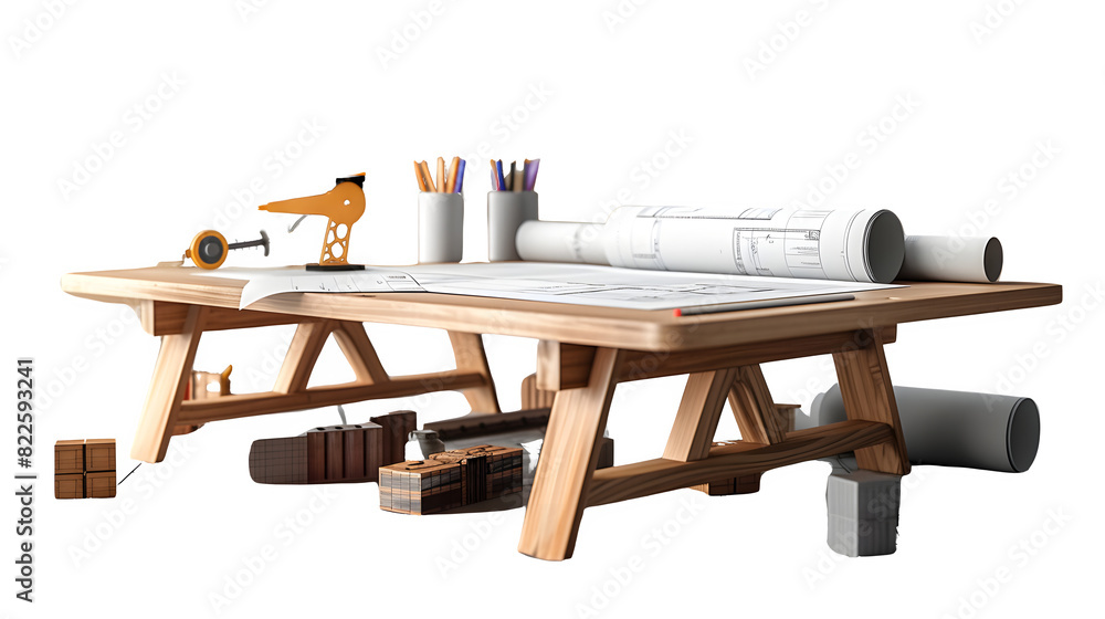Architect's Setup with Drawing Table and Blueprints for Design and ...