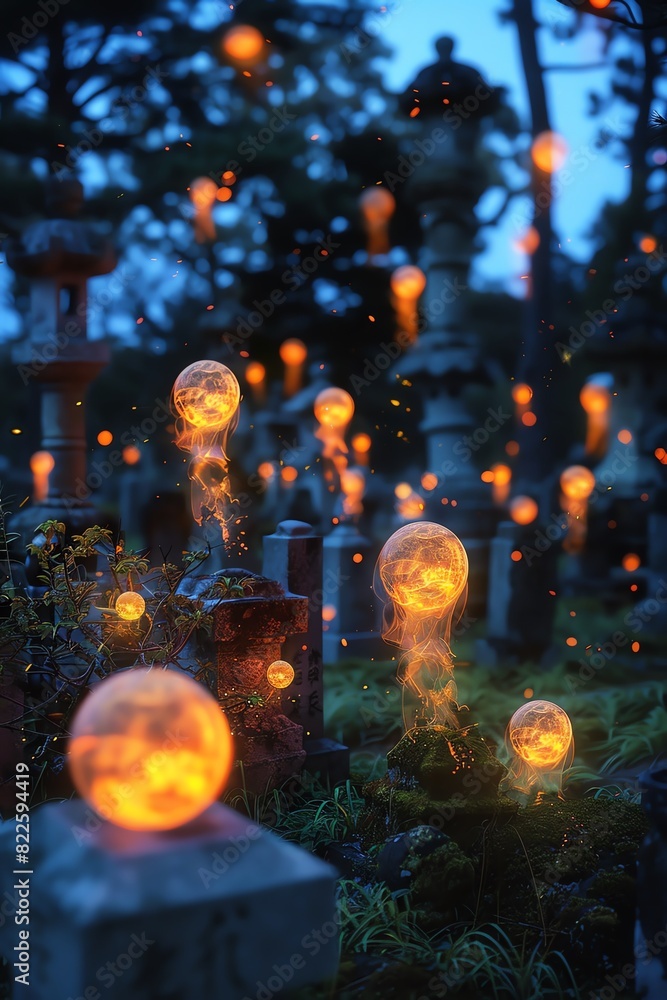 Hitodama Japanese Visualize Hitodama, souls of the dead, appearing as ...