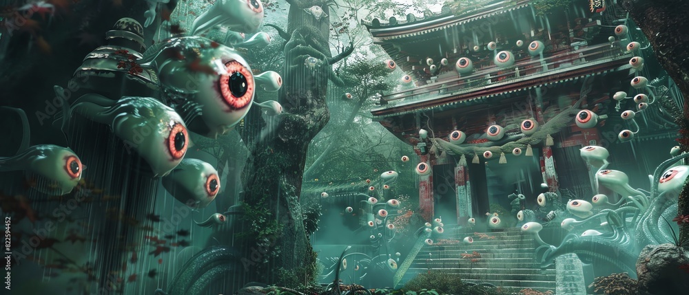 Poster, Foto Hyakume Japanese Visualize Hyakume, a creature covered in ...