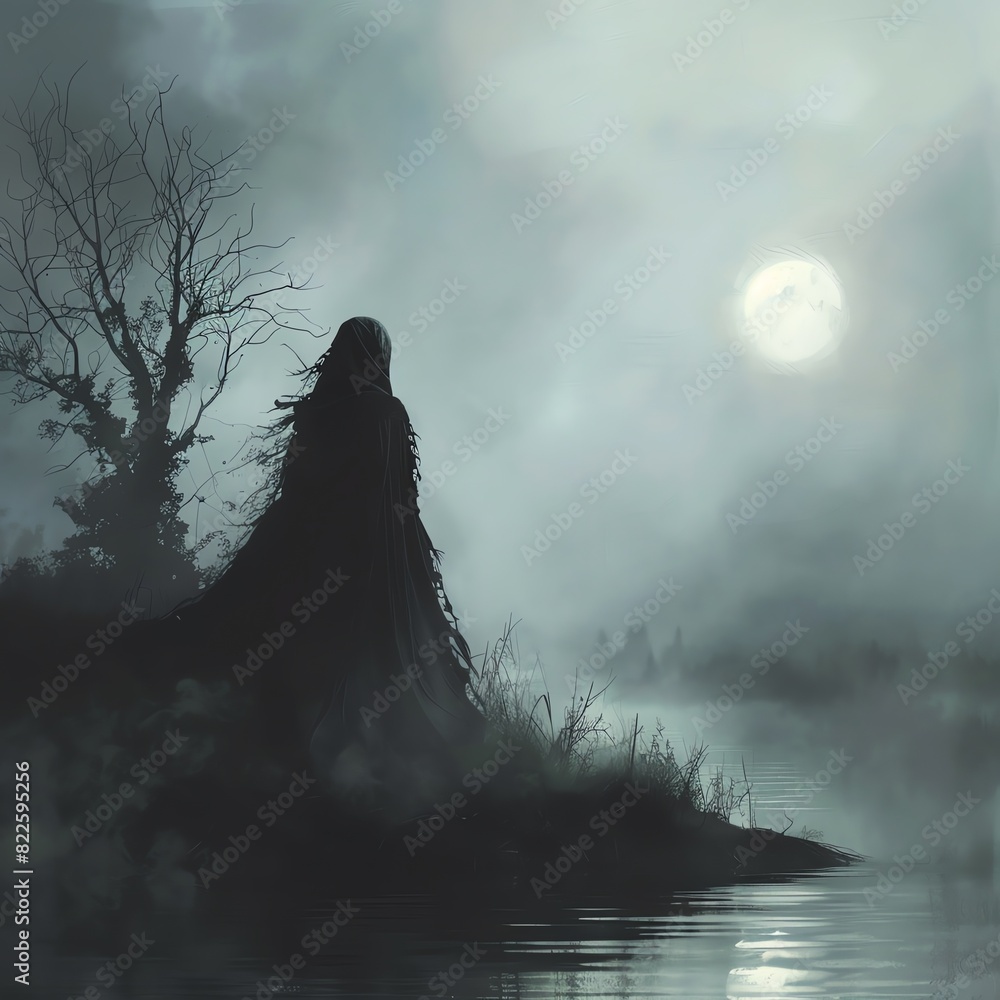 La Llorona Illustrate La Llorona weeping by a river, her ghostly form ...