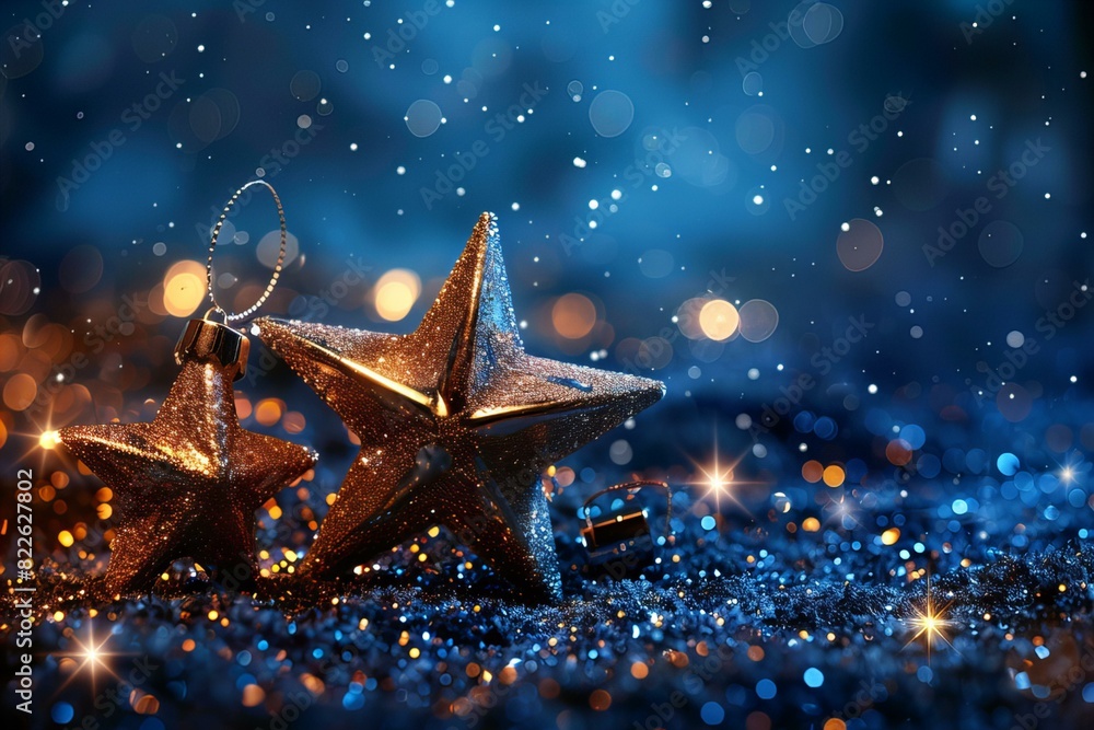 Two shiny stars against a blue background with sparkles Stock ...
