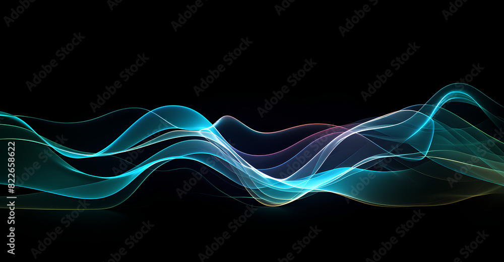 Vector abstract light lines wavy flowing dynamic in blue green colors ...