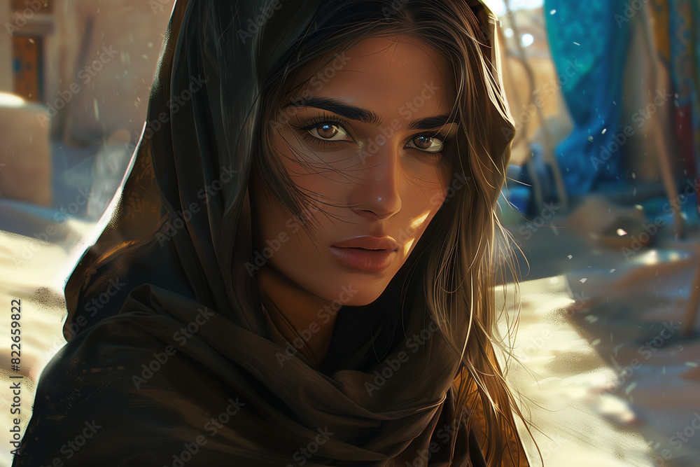 A beautiful Middle Eastern woman with long brown hair and hazel eyes ...