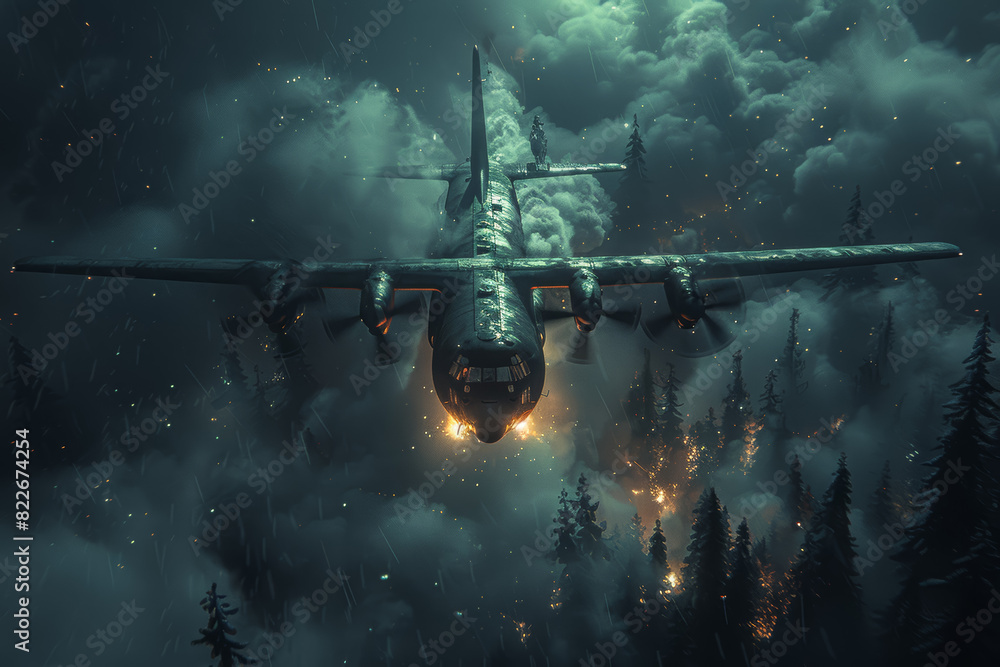 Special forces transport plane dropping elite troops behind enemy lines ...