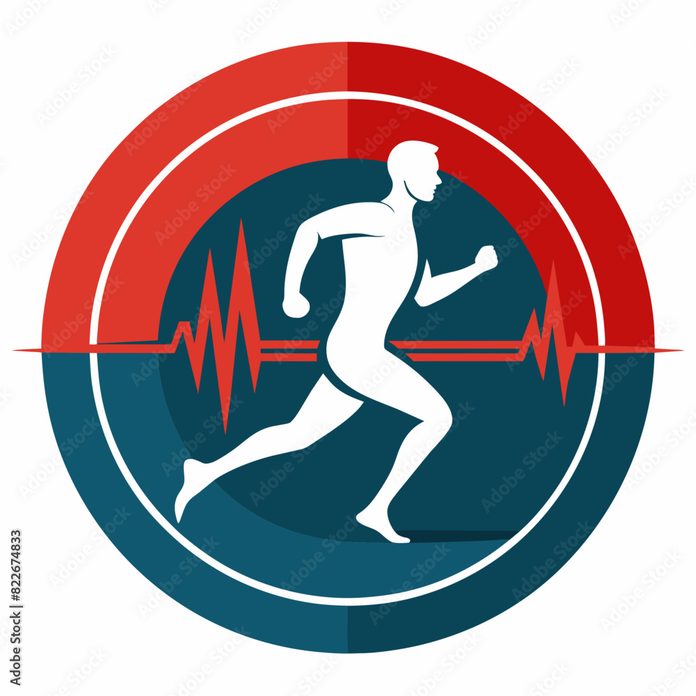 Vetor de Silhouette of a man in running, joints pain with cardiogram ...