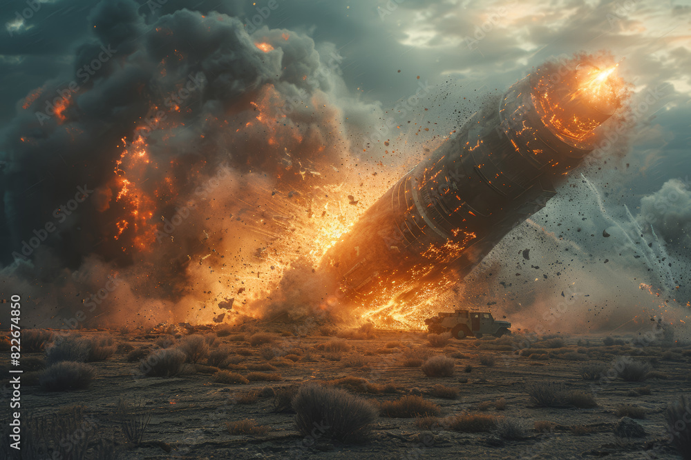 Long-range artillery rocket launcher raining down barrages of explosive ...