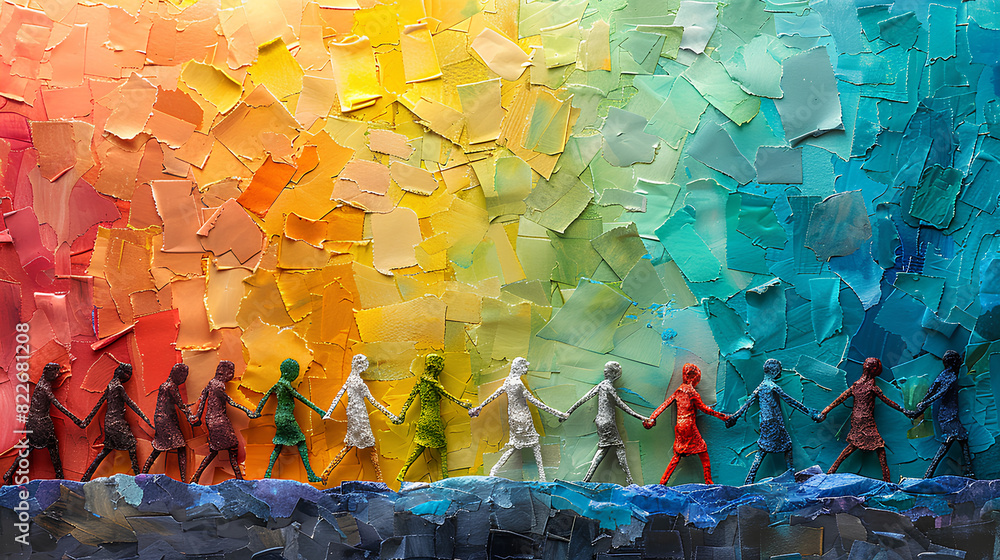 Concept of inclusion, hands painted in different colors that speak ...