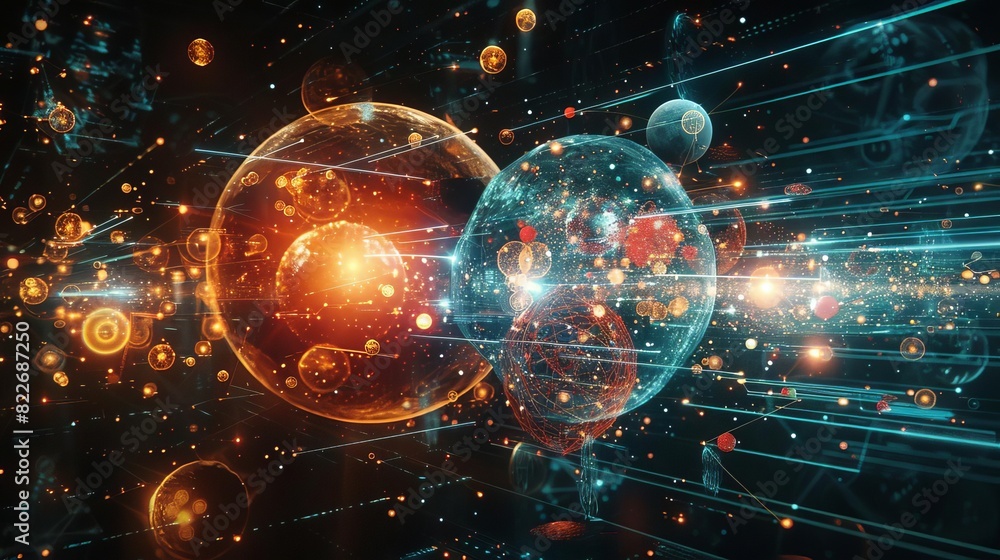 An educational poster showing the various types of subatomic particles ...