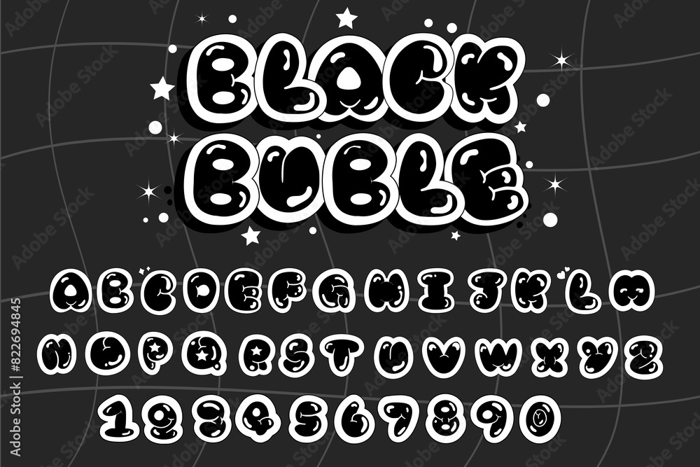 retro bubble font alphabet, 20s, y2k letter, retro bubble font, retro ...