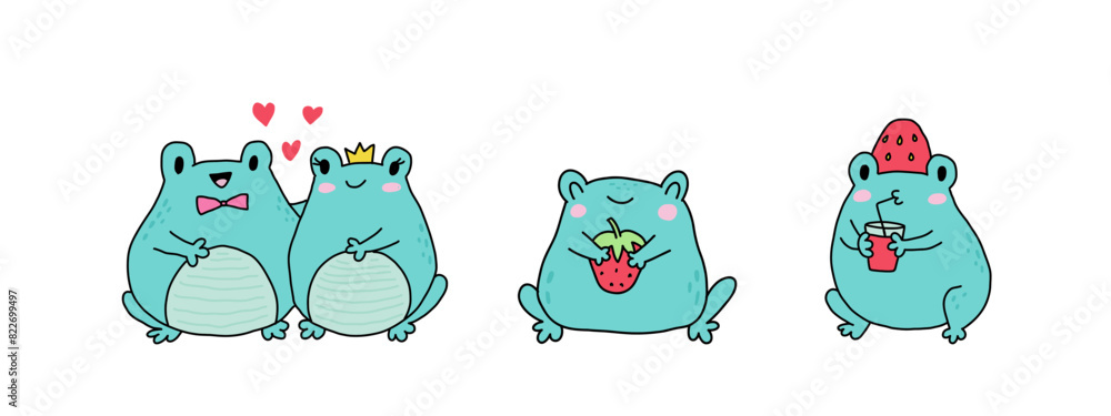 Cute cartoon frogs. Kawaii froggie pack. Baby animals bundle for ...