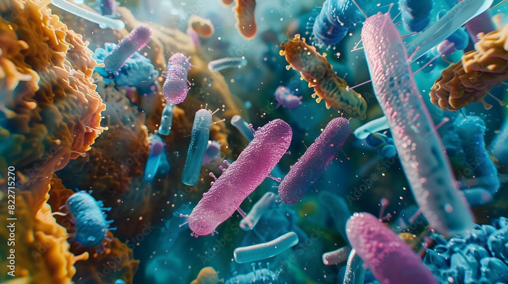 Bacteria diversity under microscopic magnification background ...