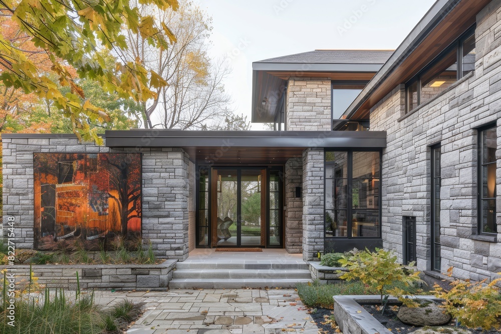 Expressionism of A stone cladding house featuring an art gallery and ...