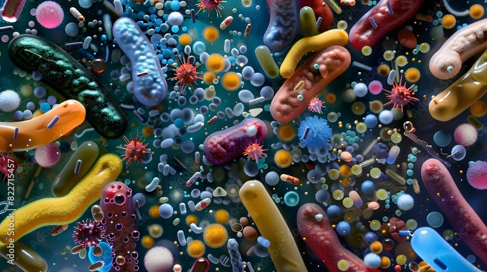 Bacteria diversity under microscopic magnification background ...