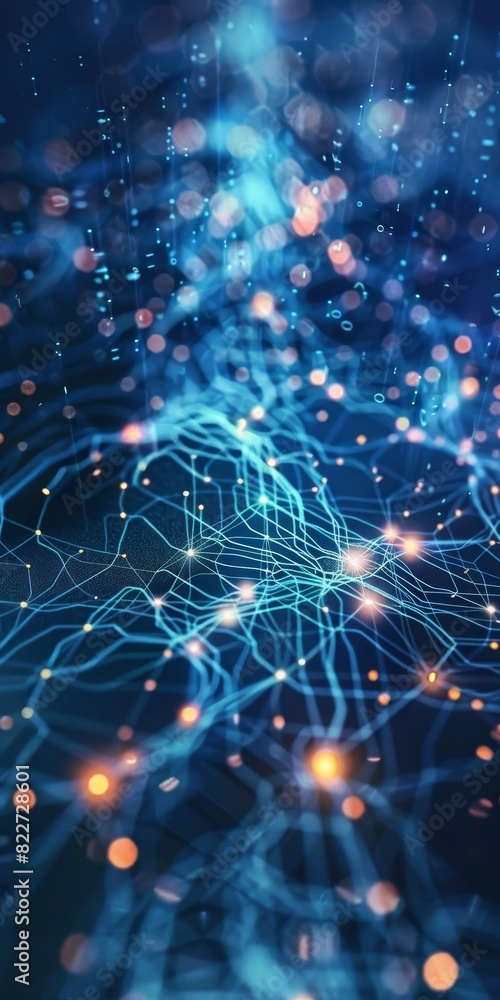 Abstract technology background of a quantum computing system with a cyber network grid and ...