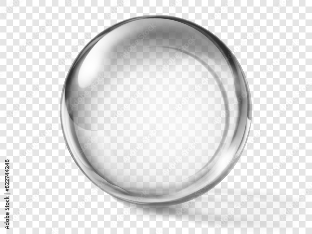 Large translucent colored sphere in gray colors with glares and shadow ...