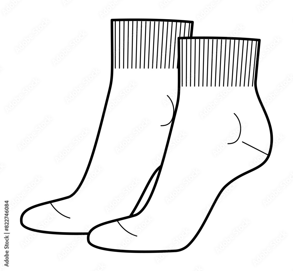 Ankle Socks women shape Technical drawing silhouette. Fashion accessory ...