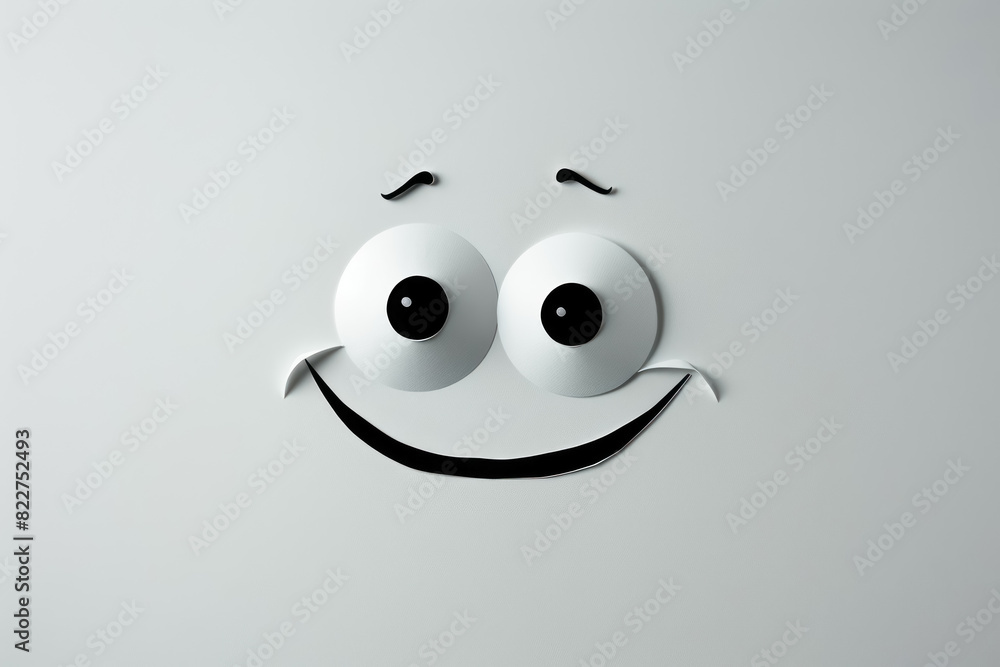 playful paper craft cartoon face with smile and eyebrows on white ...