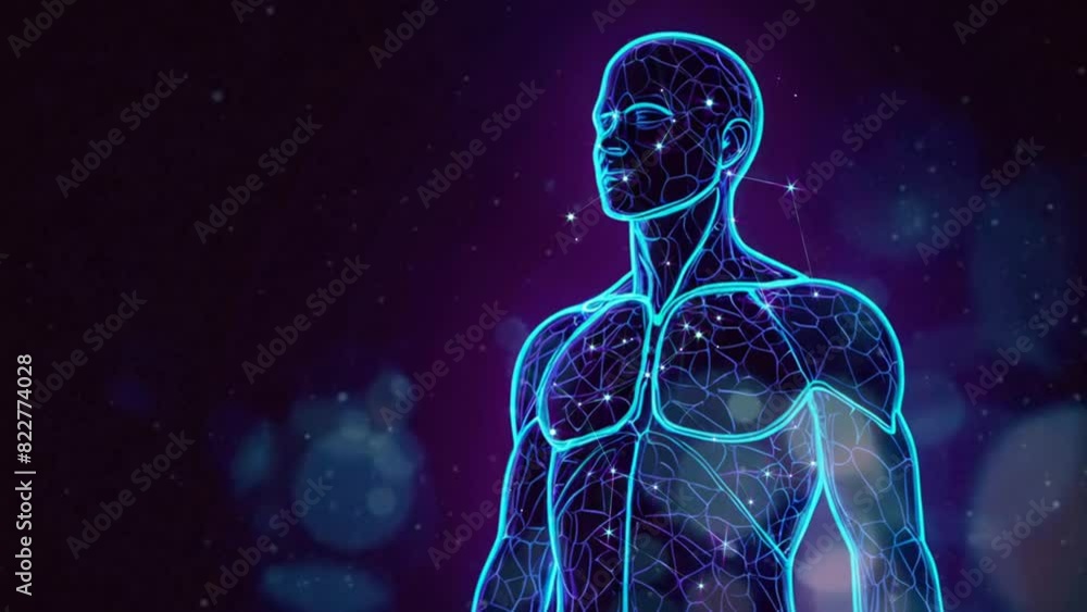 Human body constellation line dots. Male head blue cosmic health ...