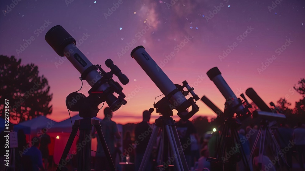 A group of telescopes of different sizes and designs at a public ...
